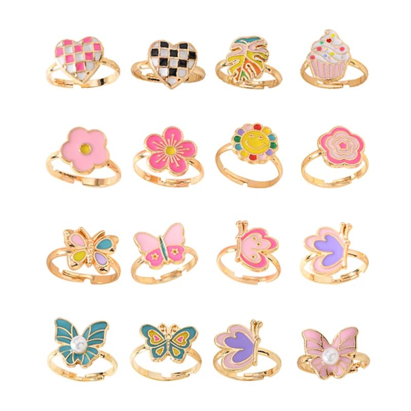 9Pcs/Box Children Cute Rings Adjustable Pretend Play Makeup Toys for ...