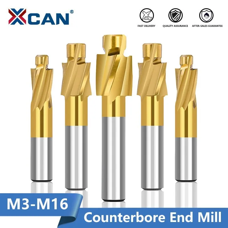 XCAN-Milling-Cutter-M3-M16-Counterbore-End-Mill-TiN-Coated-4-Flute ...