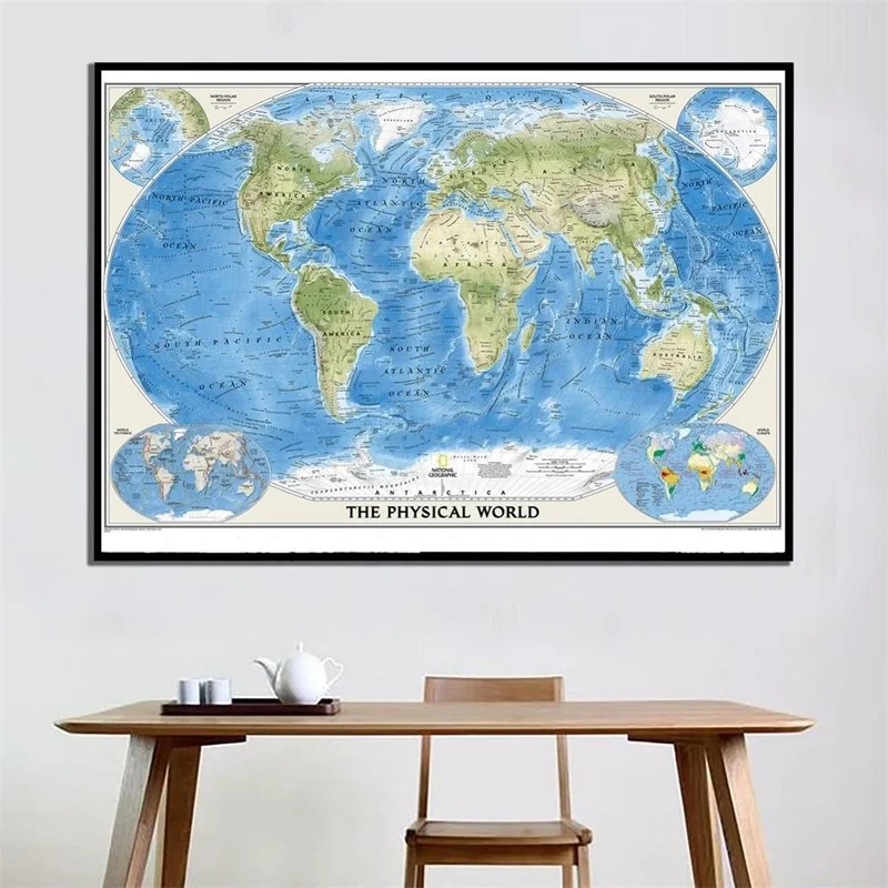 Mapa físico grande del mundo, pintura en lienzo sin marco, decoración ...