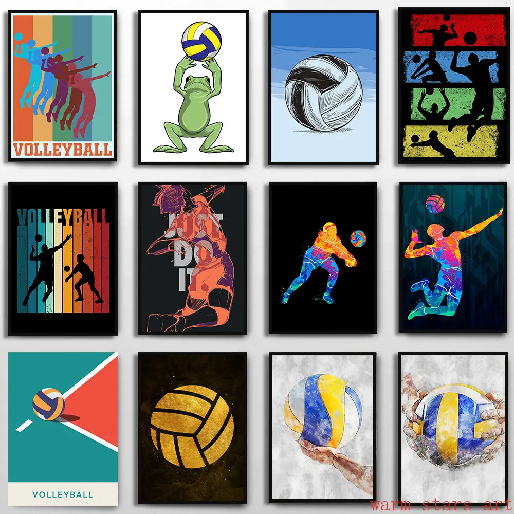 Watercolor-Volleyball-Canvas-Painting-Ball-Sports-Volleyball-Flat ...