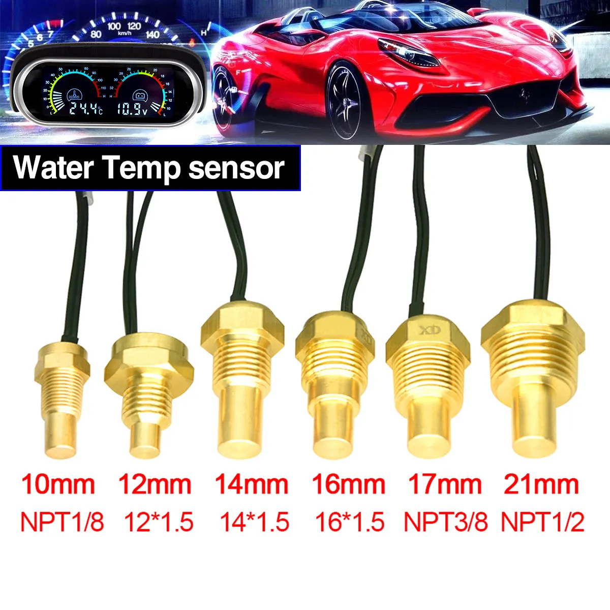 12V/24V Water Temperature Sensor Temp Sender 50K Head Plug 10MM 12MM ...