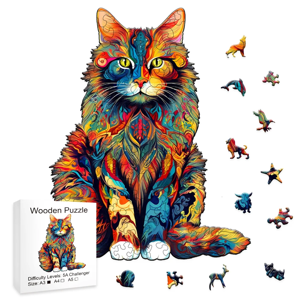 Color-Changing-Cat-Wooden-Puzzle-Irregular-Animal-Shaped-Wooden-Puzzle ...