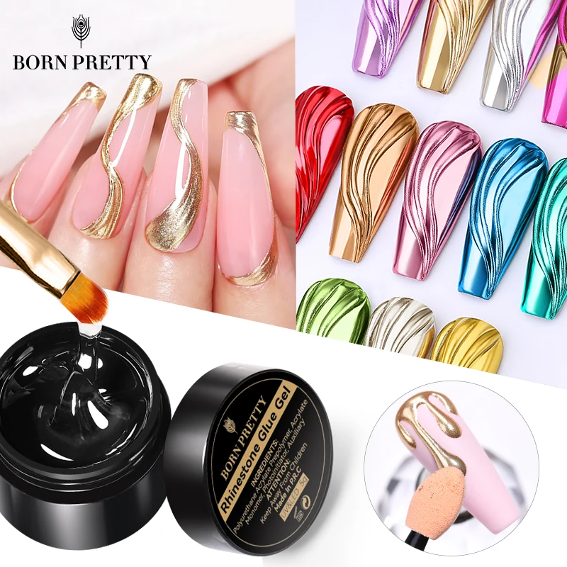 BORN PRETTY 3 개 라인석 접착제 젤 세트, 네일 라이너 브러시와 미러 네일 파우더 UV LED 투명 접착 젤| | - AliExpress