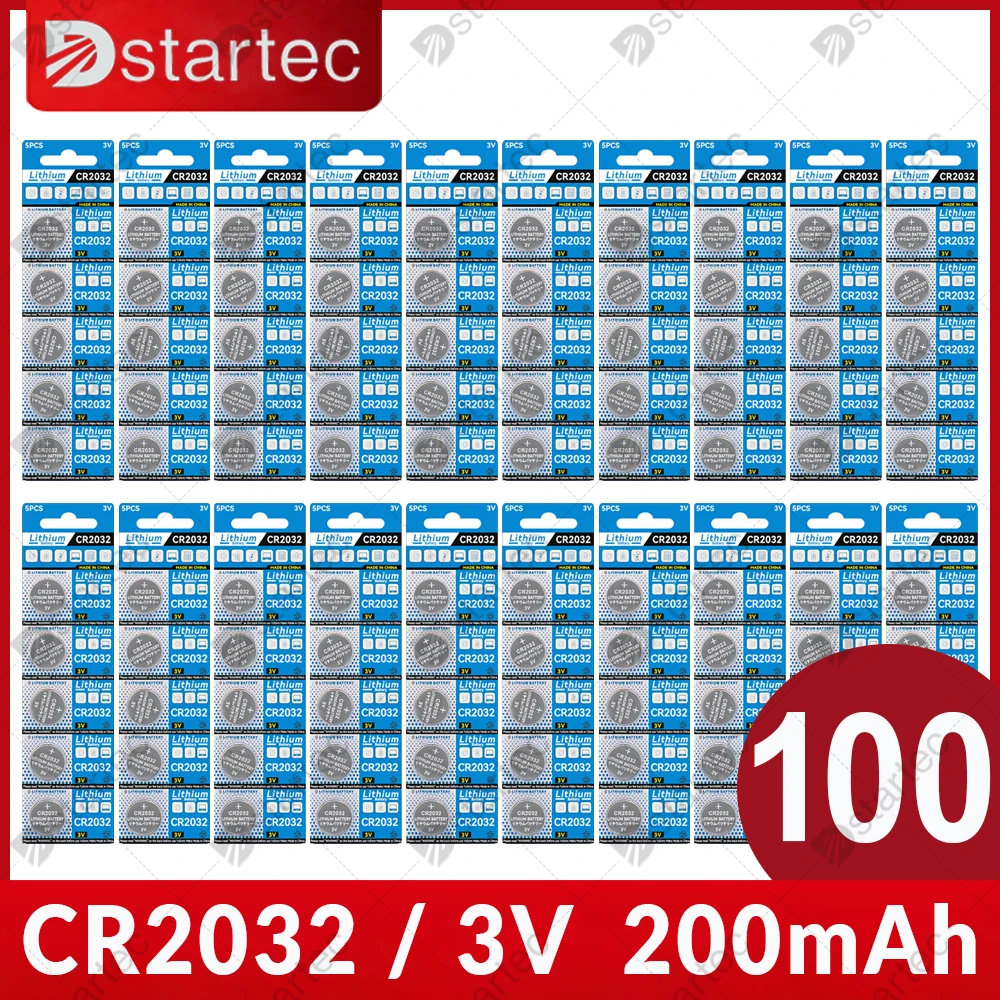 100PCS-DStartec-200mAh-CR2032-Battery-3V-Lithium-Coin-Cell-CR-2032 ...