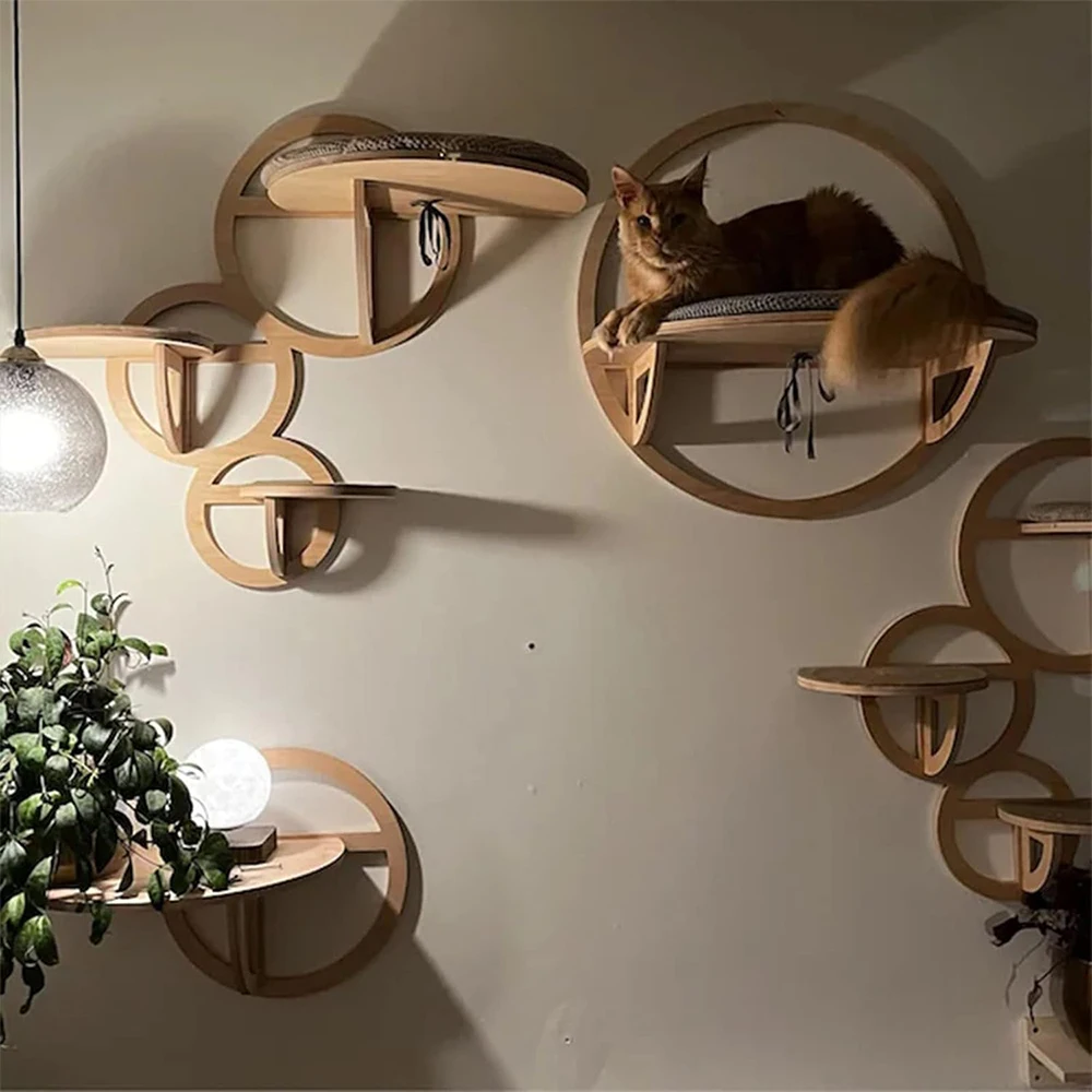 Wall-mounted-Cat-Hanging-Bed-Cat-Climbing-Ladder-Grab-Post-Solid-Wood ...
