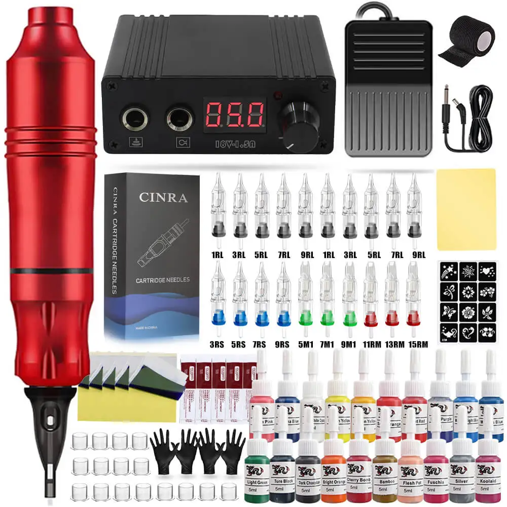 Beginner-Tattoo-Kit-Professional-Rotary-Tattoo-Pen-Set-Power-Supply ...