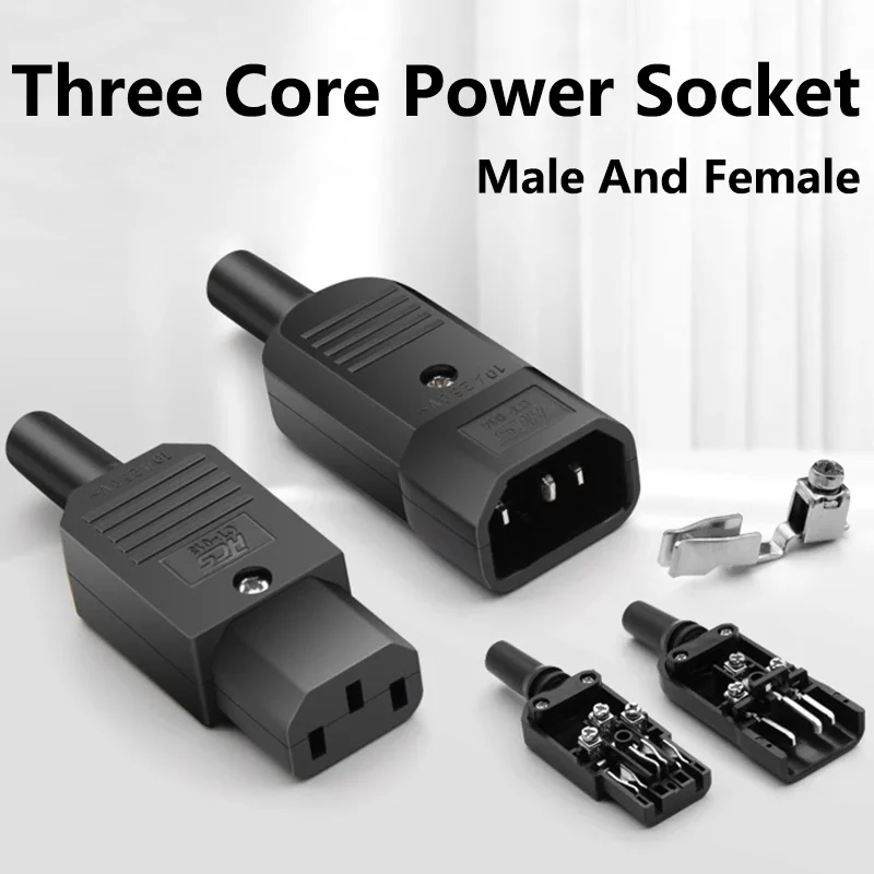 5-20-100PCS-10A-250V-C13-C14-lEC-3-Pin-Straight-Cable-Plug-Connector ...