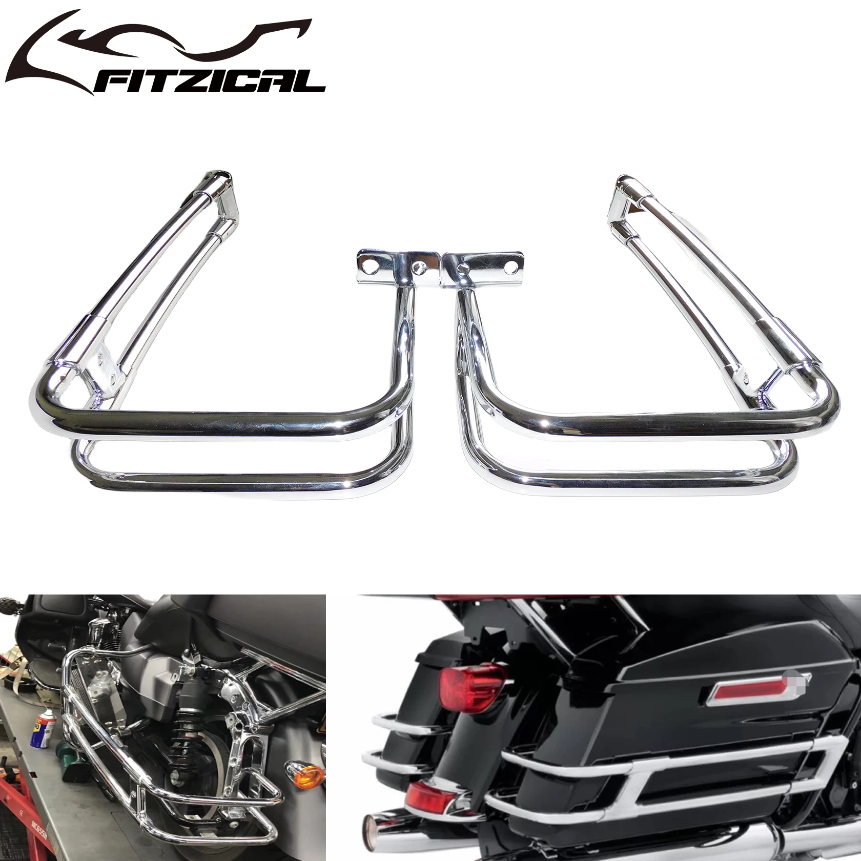 Motorcycle-Saddlebag-Guard-Rails-Chrome-For-Harley-Touring-Road-King ...