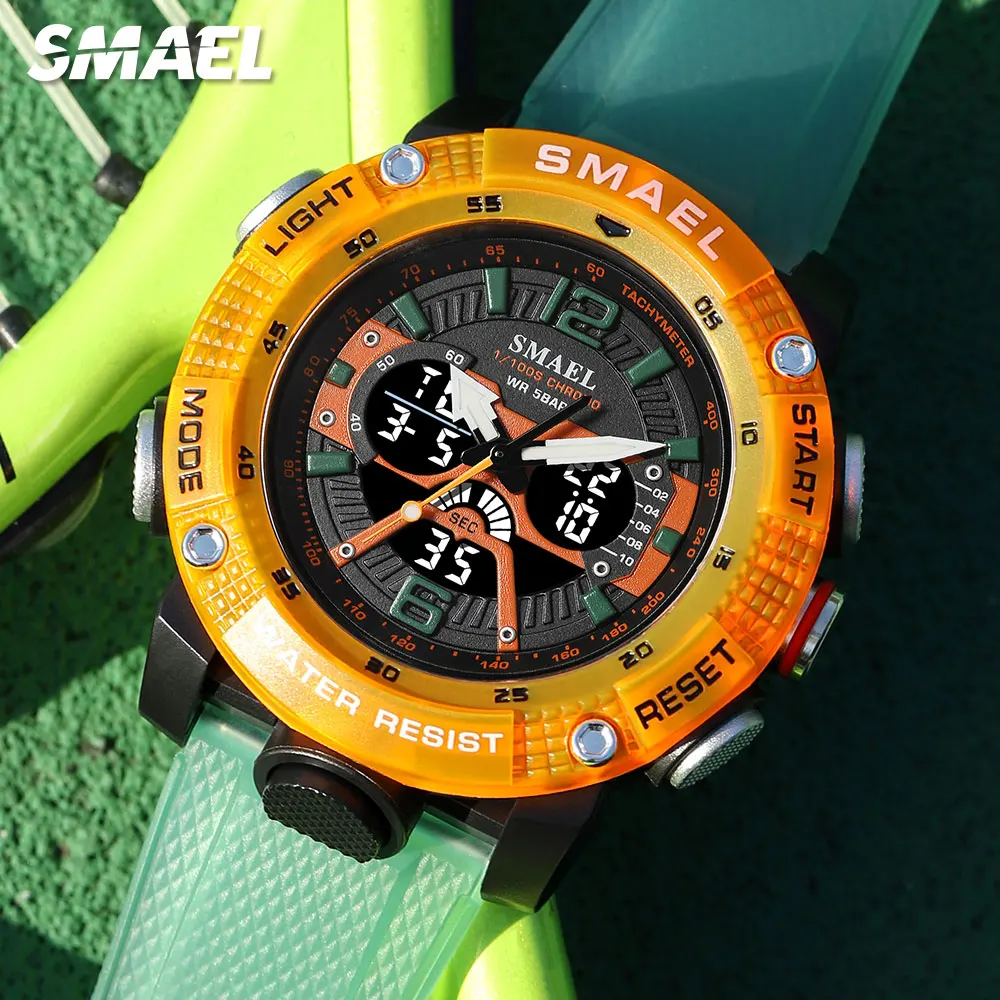SMAEL-Green-Watch-Men-Fashion-Dual-Time-Display-Digital-Quartz ...