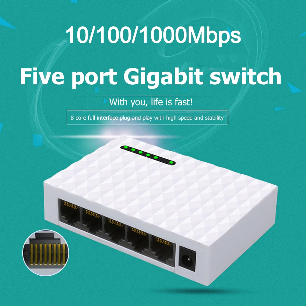 Mini-1000M-Gigabit-Switch-Ethernet-Network-Switcher-5-Port-Fast-LAN-Hub ...