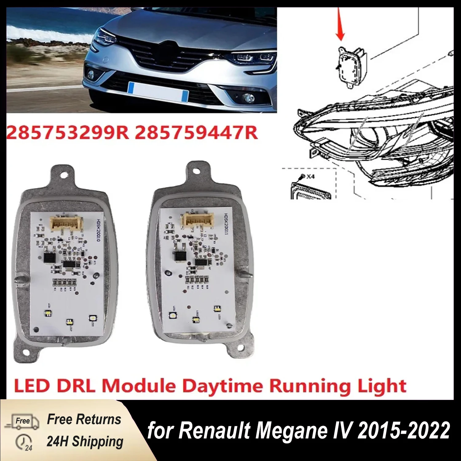 LED ヘッドライト DRL モジュール LED デイタイムランニングライトコントロールユニット ルノー メガーヌ IV 2015-2022 ...