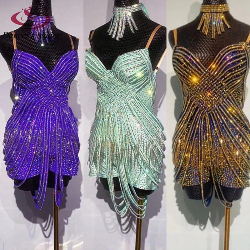 Latin-Dance-Dress-High-end-Customized-Sexy-Sling-Line-Feeling-Catkins ...