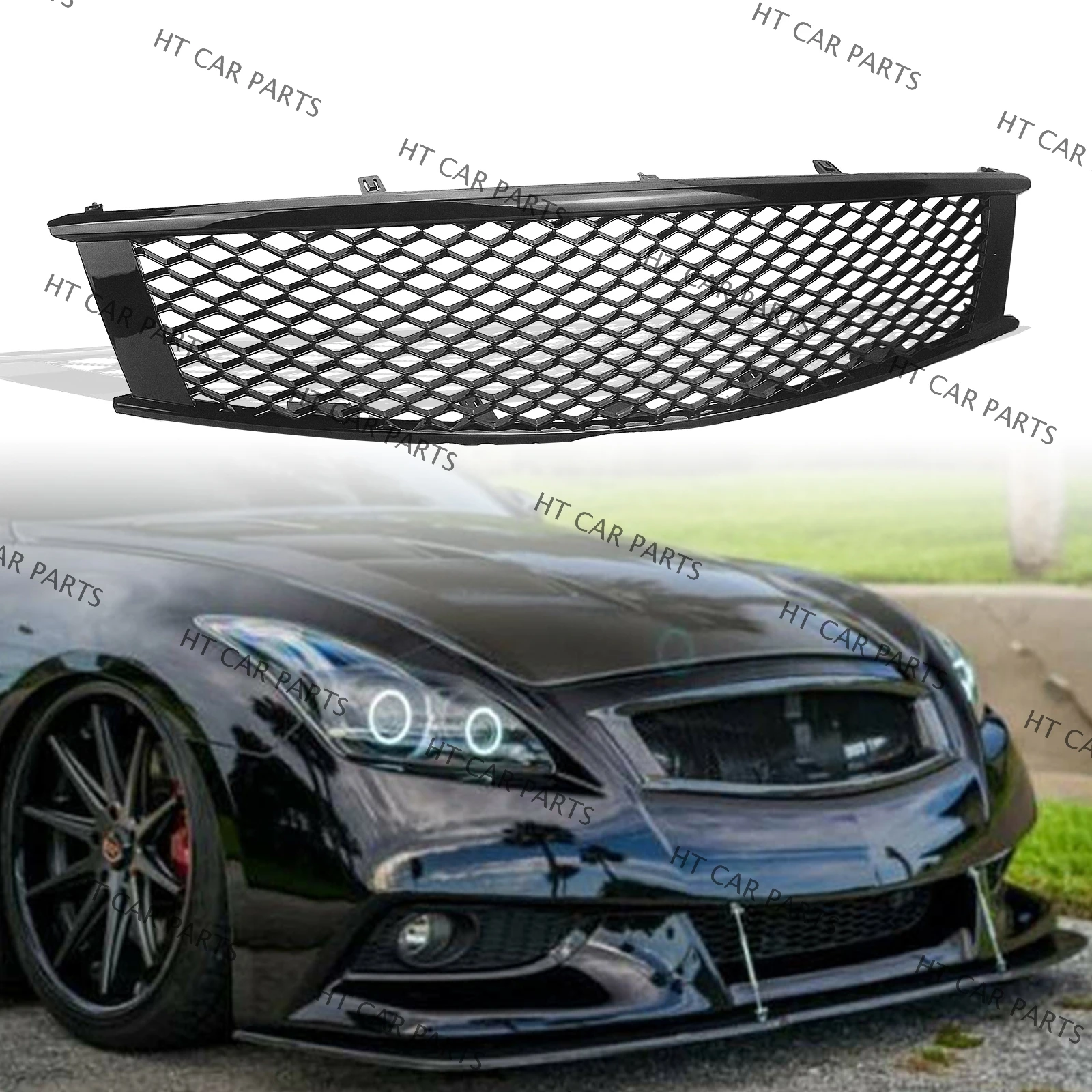 1X-Glossy-Black-Front-Bumper-Grille-Honeycomb-Style-For-Infiniti-G37 ...