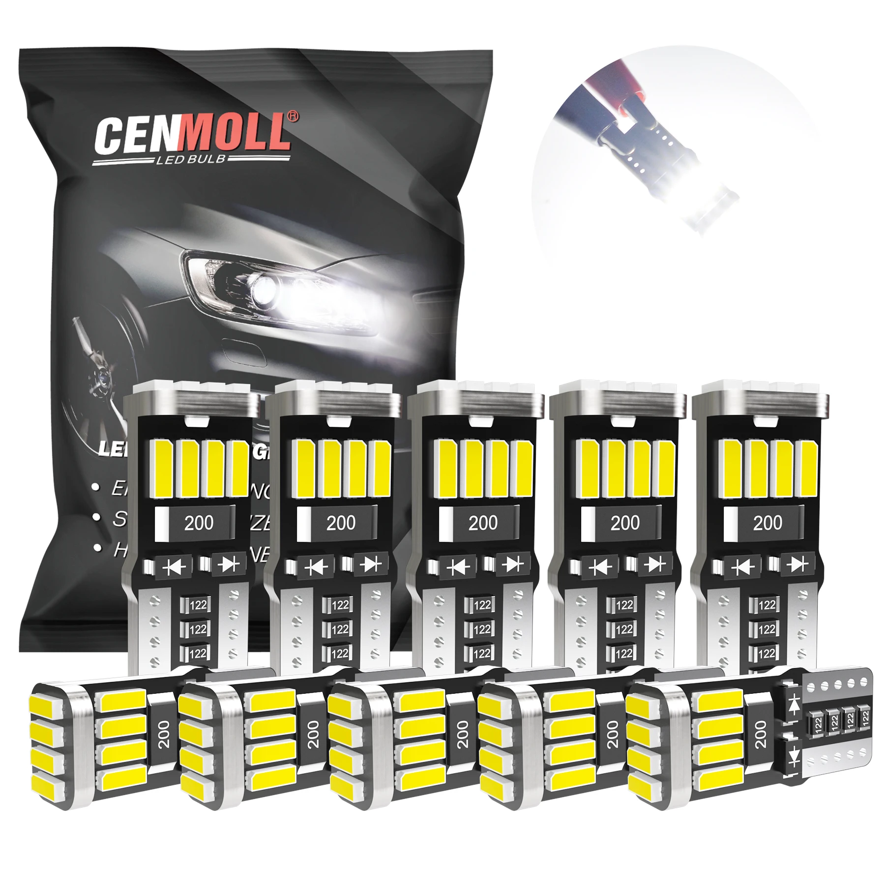 10Pcs-T10-LED-W5W-LED-Bulbs-Canbus-Car-Interior-Map-Dome-Lights-For ...