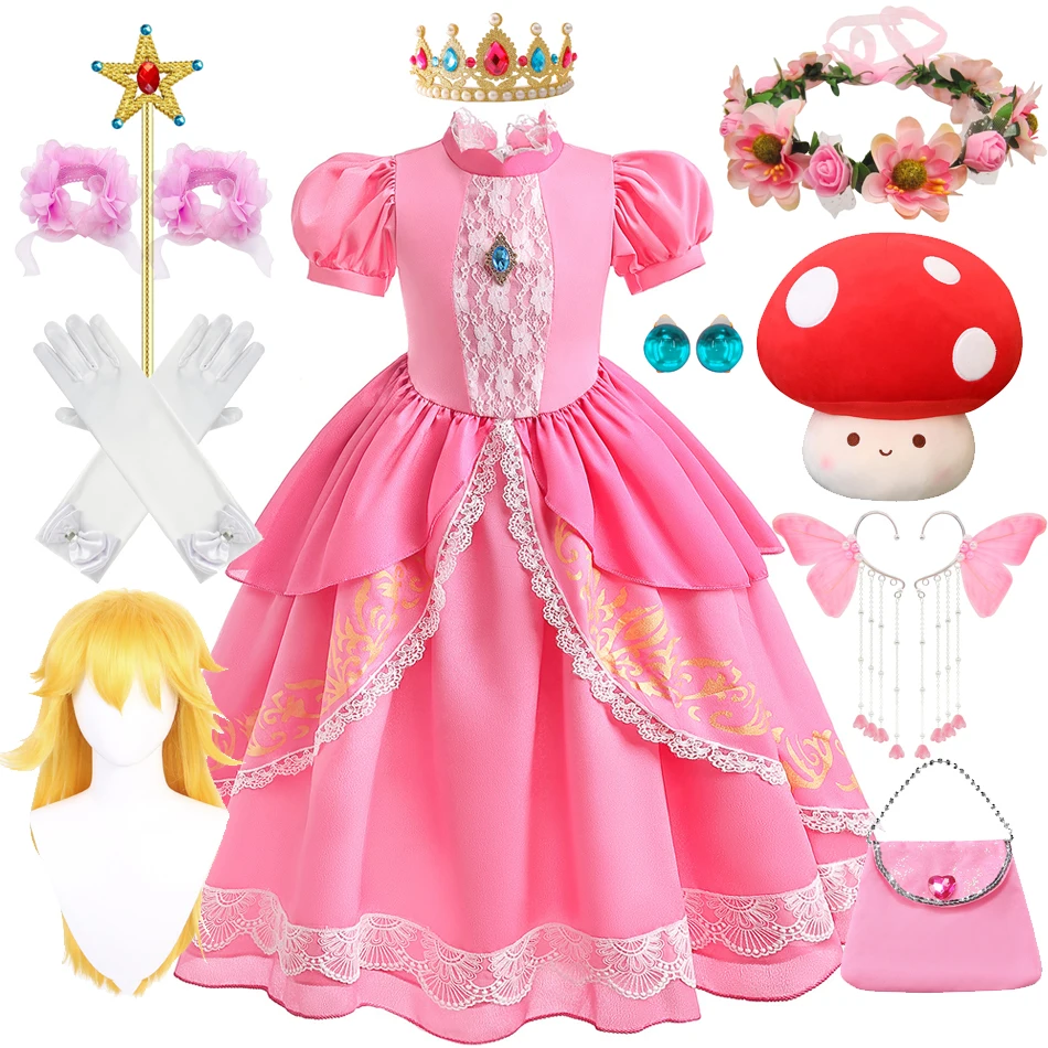Peach Princess Costume with LED Color Light Toddler Birthday Game Role ...