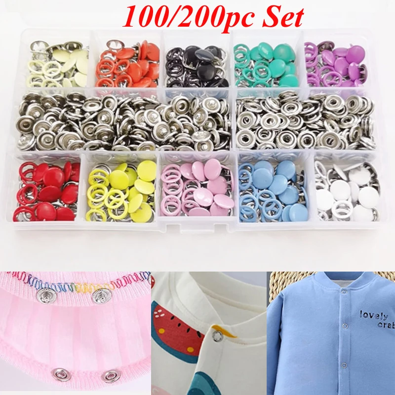 100/200pc Set Diy Metal Sewing Buttons With Plier Tool Hollow/solid ...