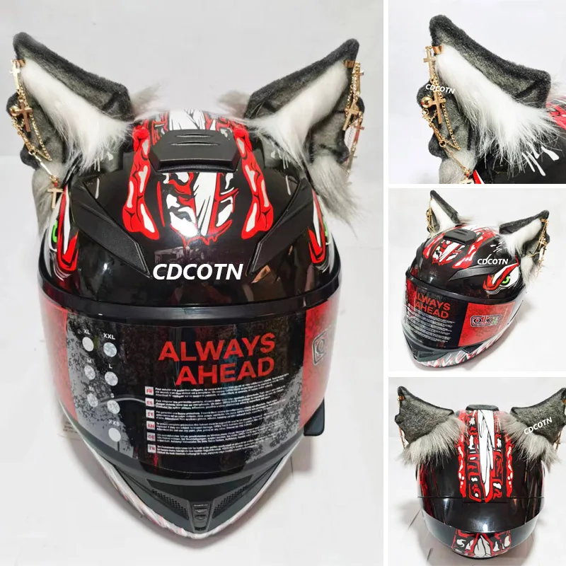 3D Plush Animal Ears Devil Bat Motorcycle Electric Helmet Decoration ...
