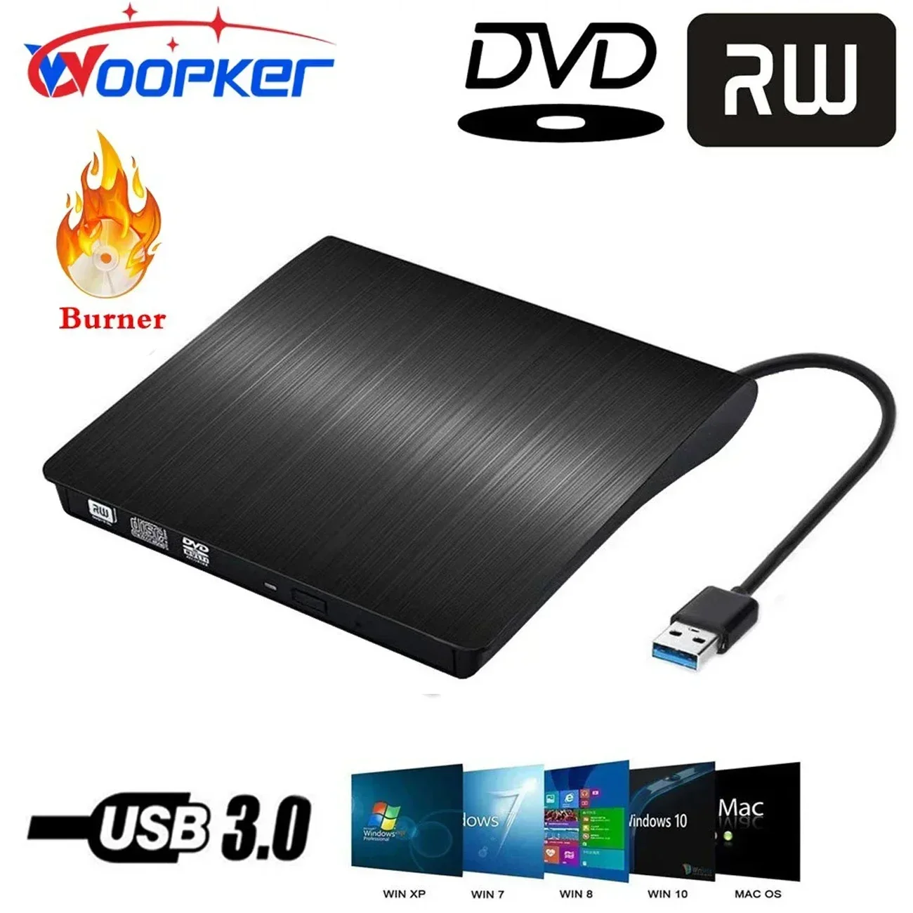 External DVD-RW Player CD DVD Burner USB 3.0 Drive Reader for PC Laptop ...
