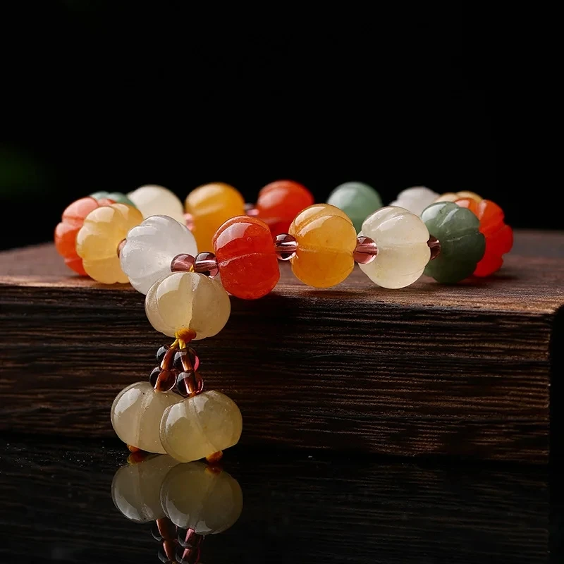 Natural-Gold-Thread-Hand-Chain-White-Jade-Bodhi-Multi-Treasure-Pumpkin ...