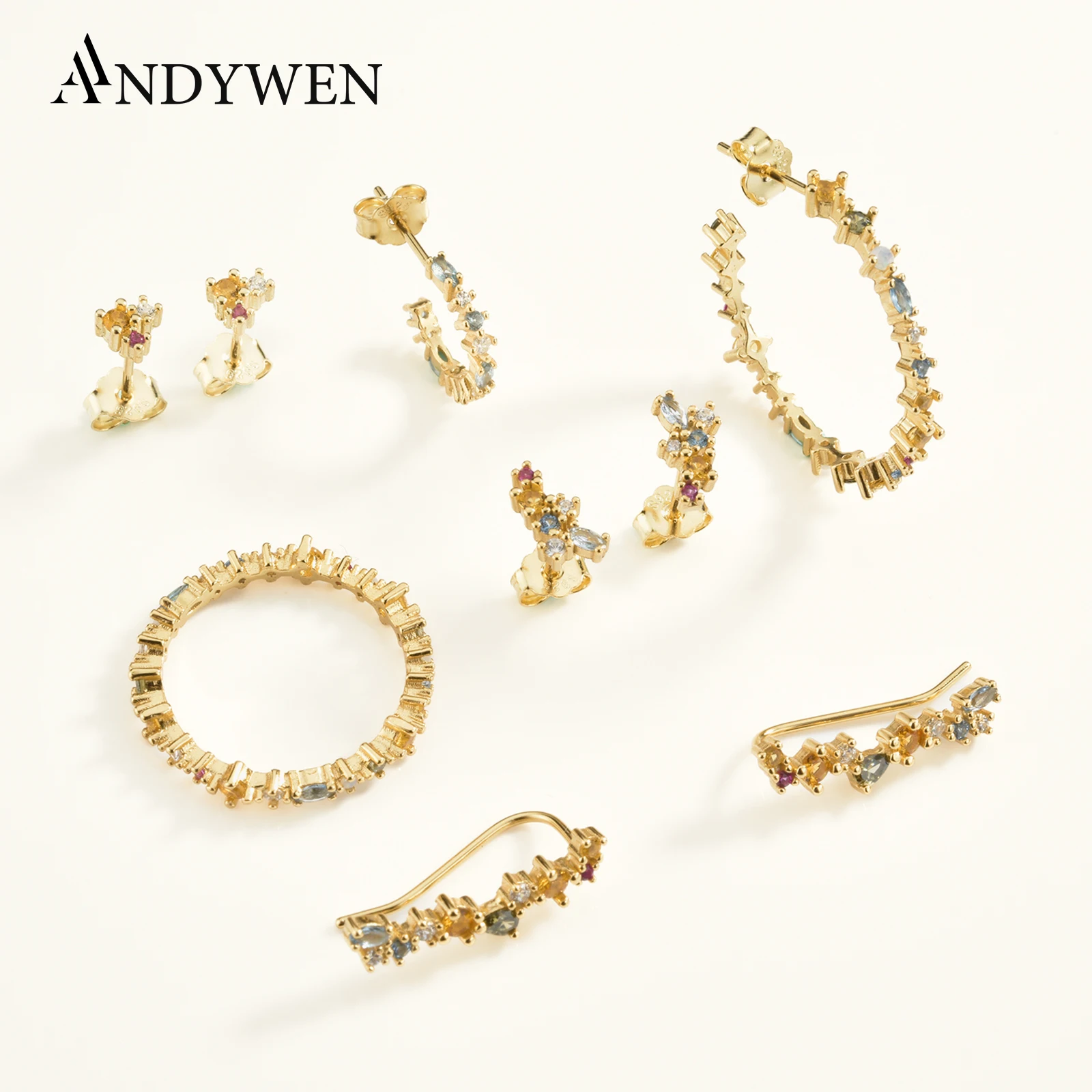 ANDYWEN 100% 925 Sterling Silver Rainbow Zircon CZ Big Hoops Circle ...