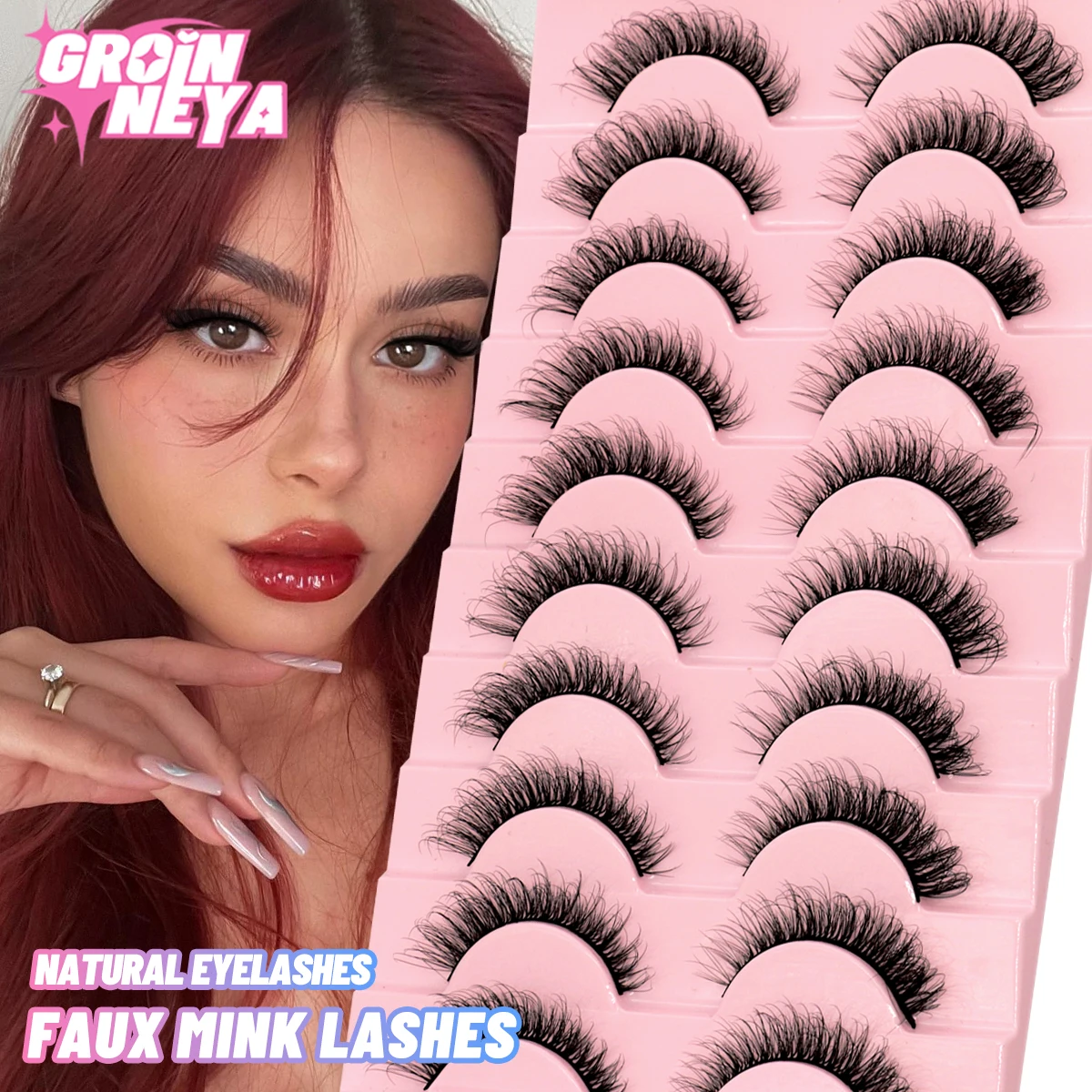 Groinneya Natural Long 10 Pairs 3d Mink False Eyelashes Fake Lashes Makeup Kit Mink Lashes Cat ...