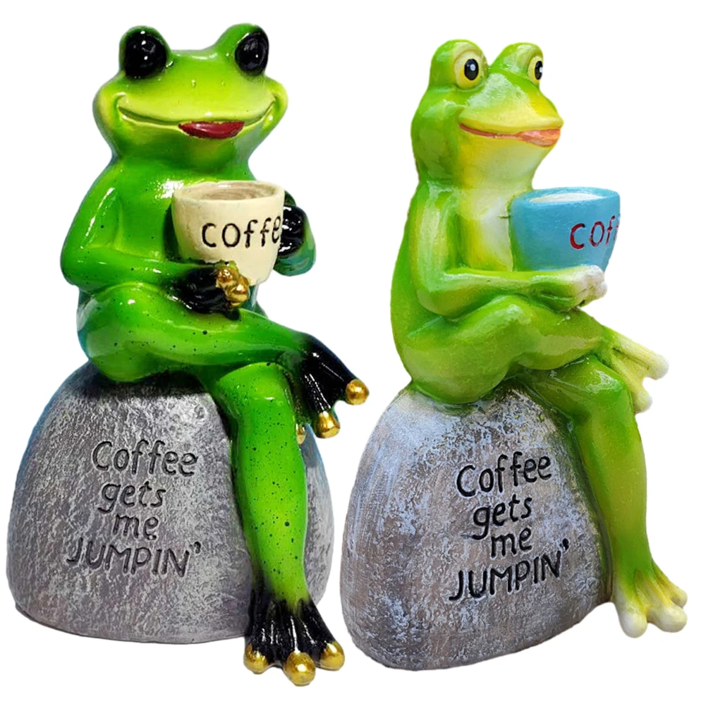 Cute-Sitting-Frogs-Craft-Resin-Frog-Drink-Coffee-Sculptures-Drinking ...