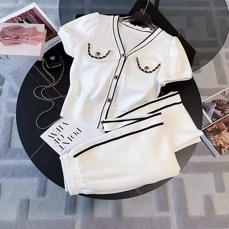 White-Casual-Sports-Suit-For-Women-2024-New-European-Fashion-Tweed ...