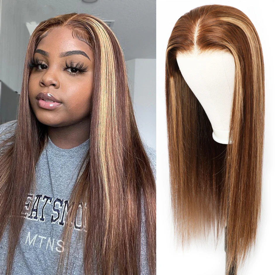 ISEE YOUNG Glueless Wigs Human Hair 4/27 Ombre Highlight Lace Frontal ...