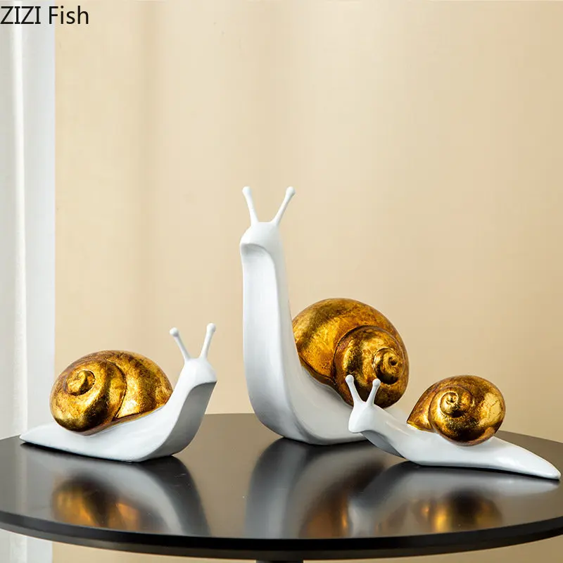 Golden Shell Snail Resins Sculpture Creative Crafts Furnishings Desk ...