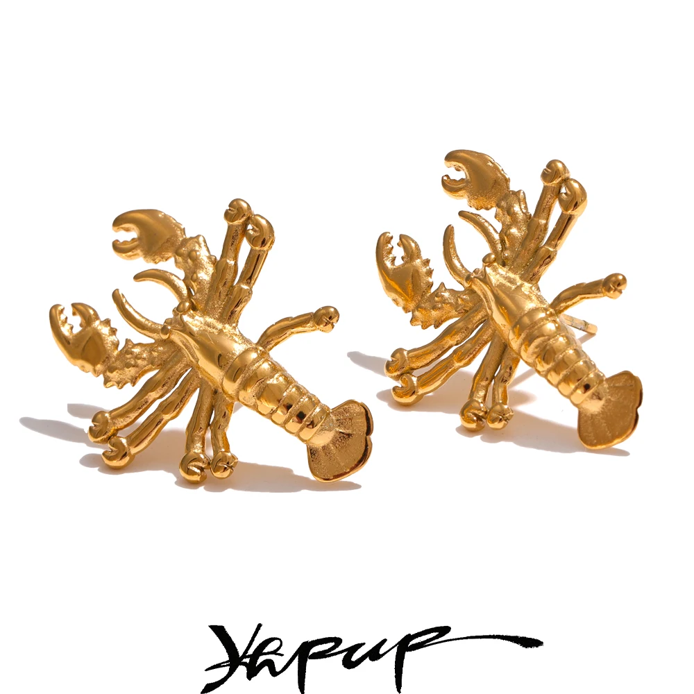 Yhpup-Personalized-Stainless-Steel-Metal-Crayfish-Stud-Earrings-Water ...