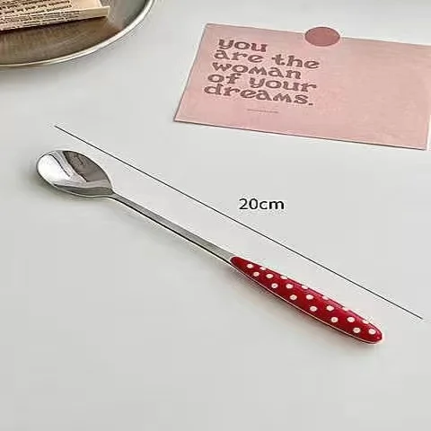 Mushrooms 9527 Korean Girl Red Polka Dot Spoon Stainless Steel French ...