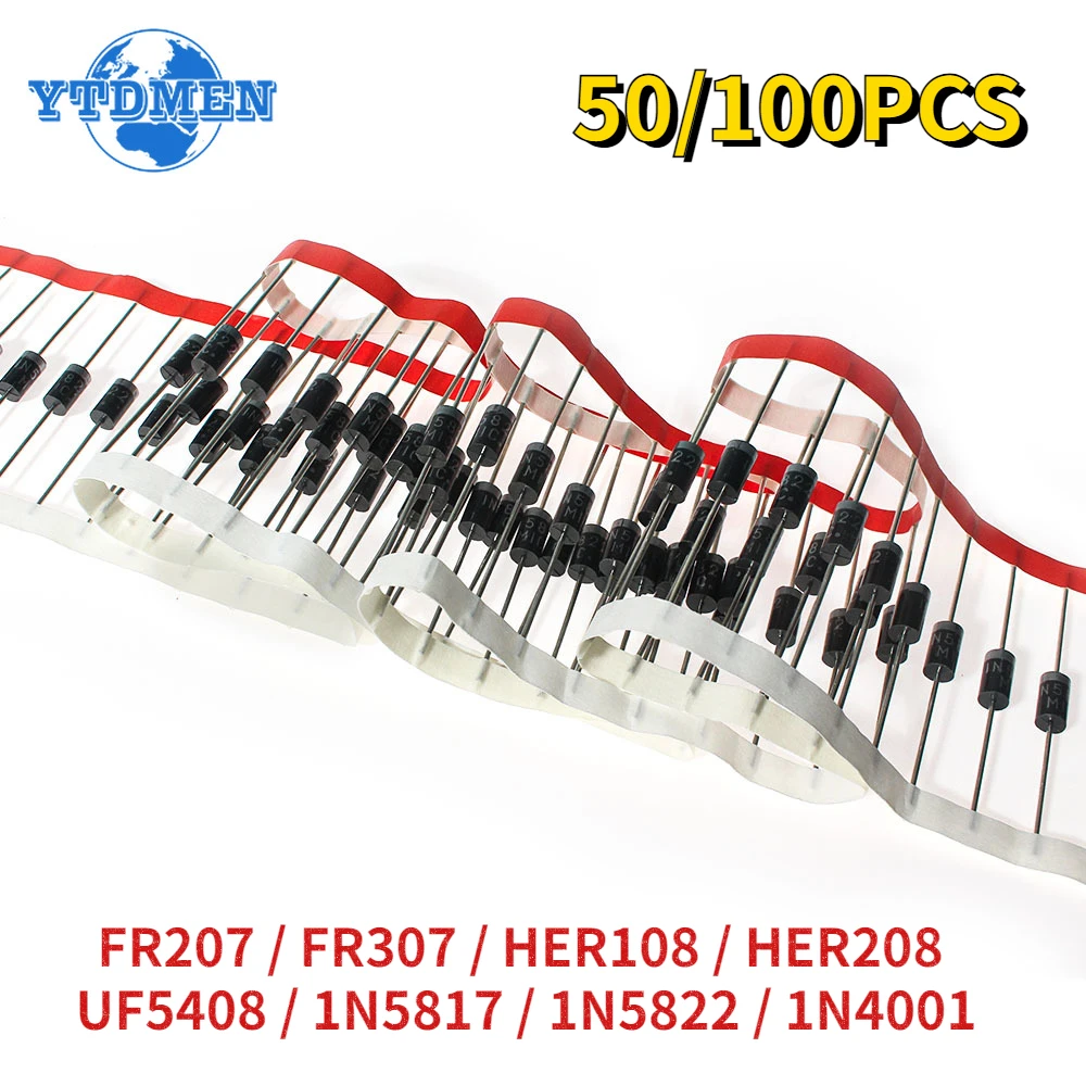 50-100pcs-Schottky-Rectifier-Diode-1N4001-1N5817-1N5822-FR207-FR307 ...