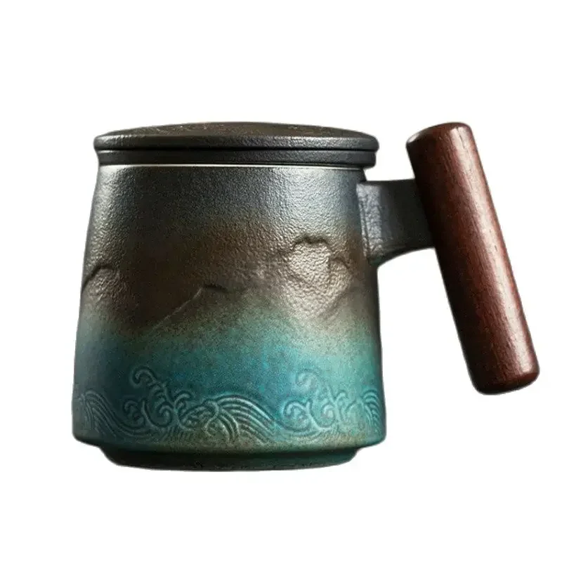 Ceramic Retro Coffee Cup Office Water Cup Filter Tea Cup with Cover ...