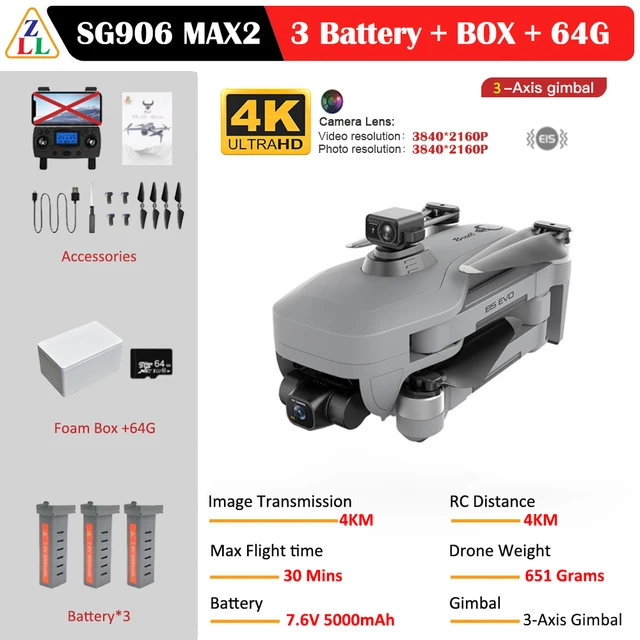 SG906 MAX2 Professional Drones 360 Laser Obstacle Avoidance 4K Camera Drone with 3-Axis Gimbal ...