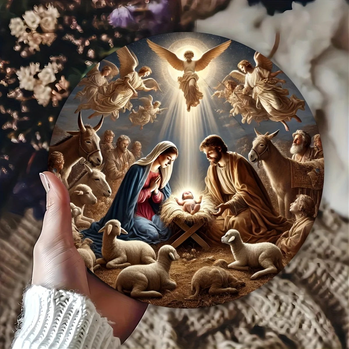 Nativity Scene Aluminum Foil Engraving Suncatcher - Round Christmas ...