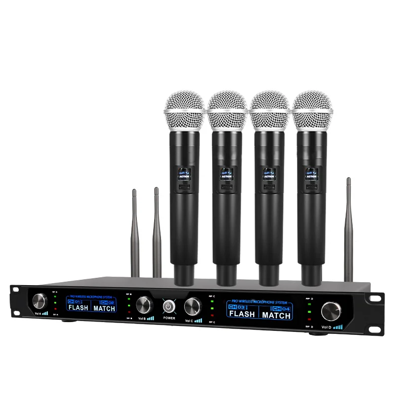 Professional-Wireless-Microphone-UHF-System-4-Channel-Handheld-Dynamic ...