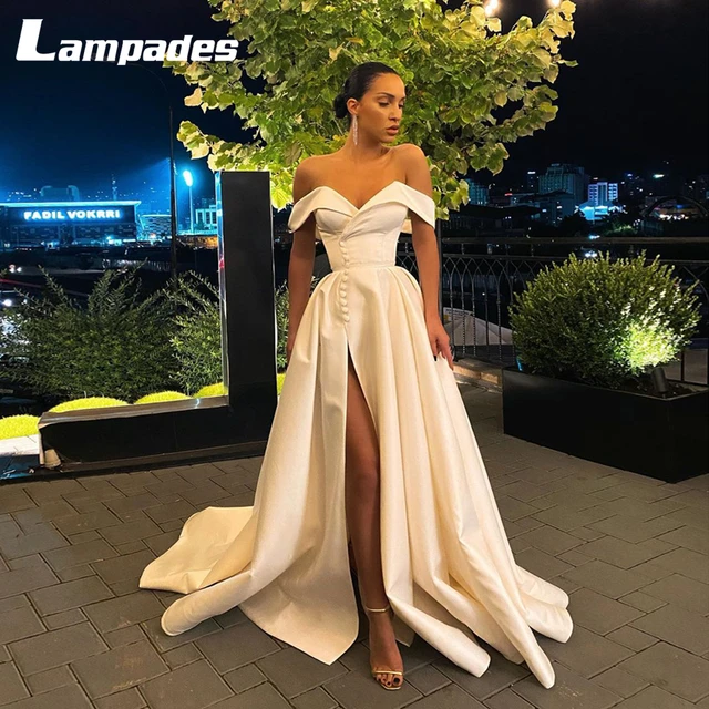 High Leg Slit Prom Dresses With Off-the-shoulder