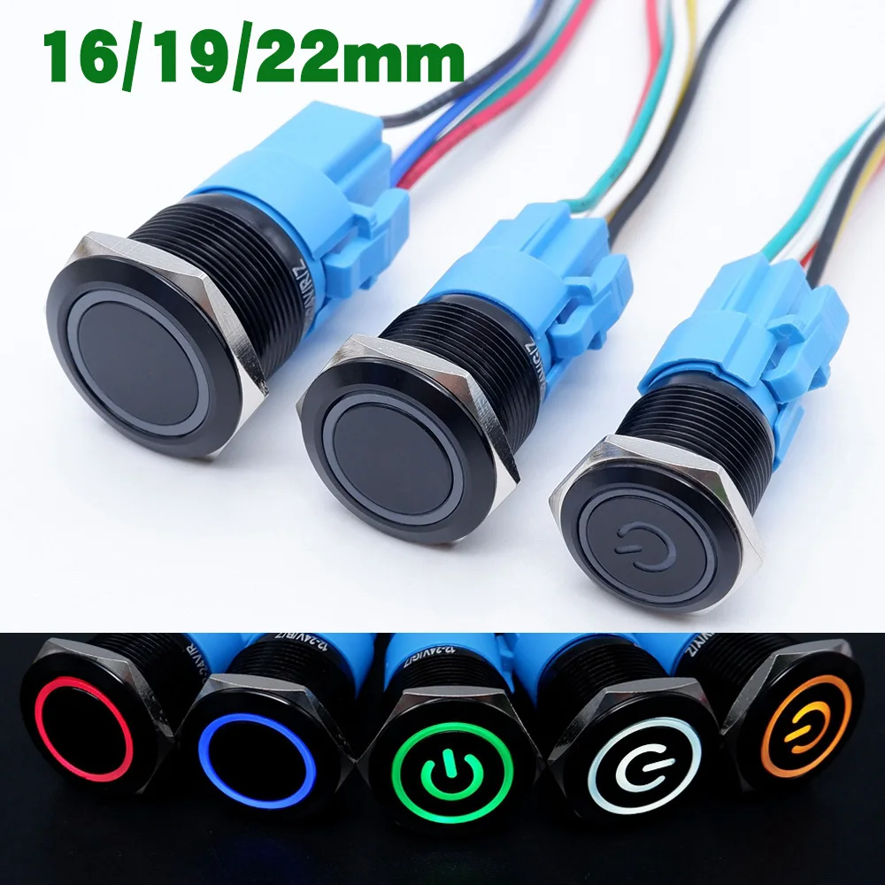 1pcs-Black-Push-Button-Switch-16-19-22mm-Led-Light-Waterproof ...