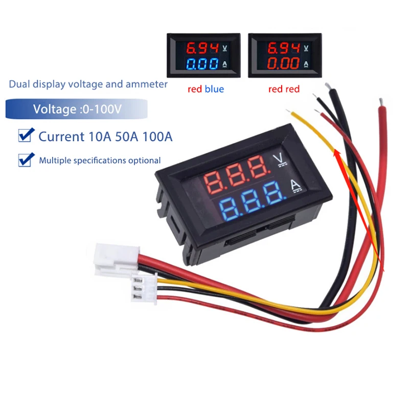 0.28'' Voltmeter Ammeter DC 0 100V 10A 50A 100A LED Display Dual ...