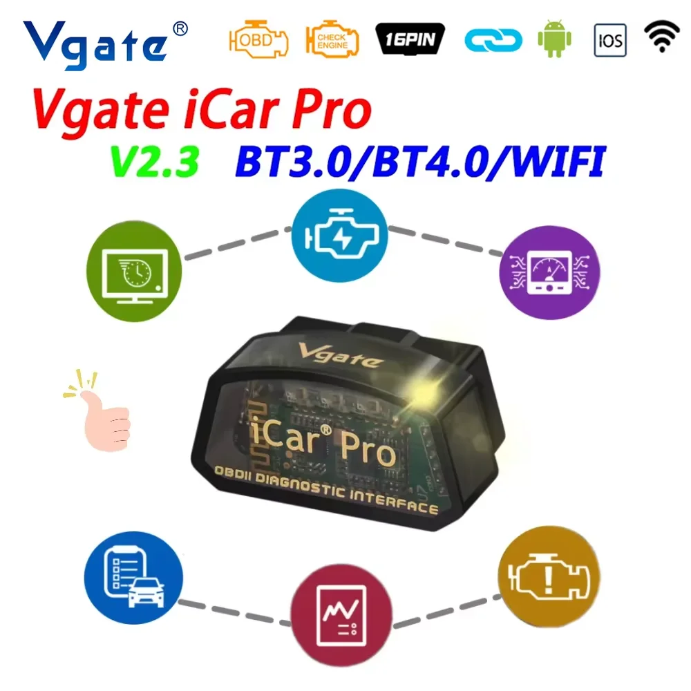 Vgate iCar Pro elm327 V2.3 OBD 2 OBD2 자동차 진단 도구 WIFI 블루투스 3.0 안드로이드용 스캔 ...