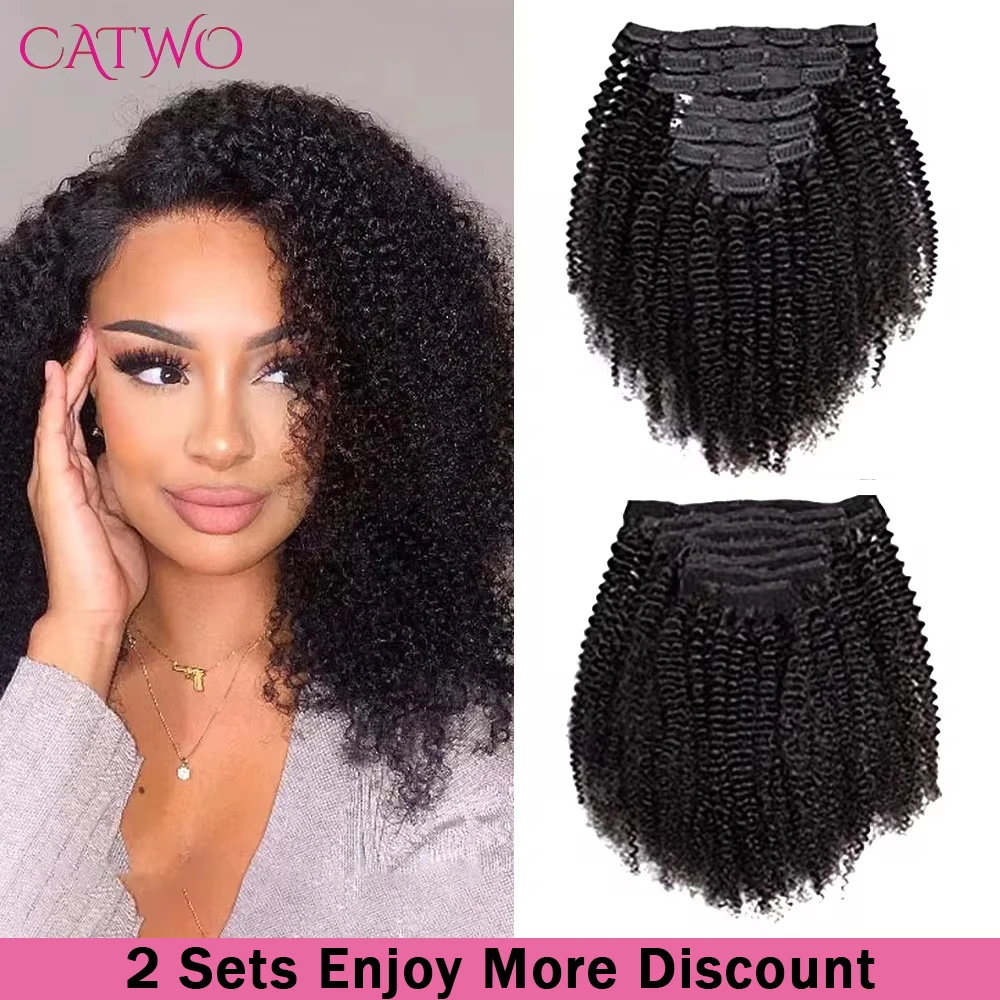 Catwo-4A-4B-Afro-Kinky-Curly-120g-Clip-Ins-Human-Extension-Culry-Human ...