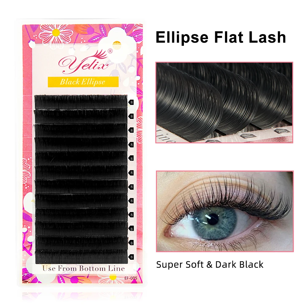 Yelix 6-19mm Ellipse Eyelashes Extension Dark Black Flat Lashes Very ...
