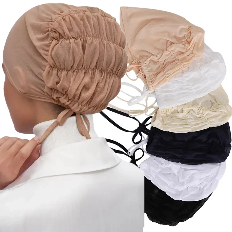 Solid Color Turban Caps for Muslim Women Inner Mesh Hijab Islamic ...