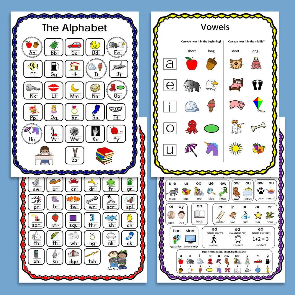 4 Pcs/ Set Alphabet Phonics Poster Classroom Decor Teaching Card ...