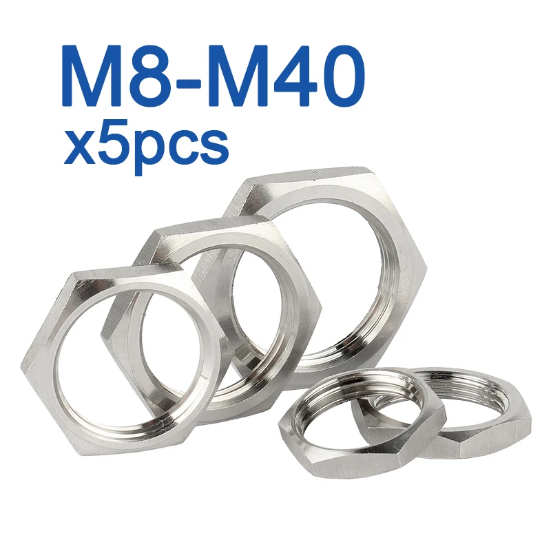 5pcs/lot 304 Stainless Steel Hex Lock Nut Pipe Fitting M8 M10 M12 M14 ...