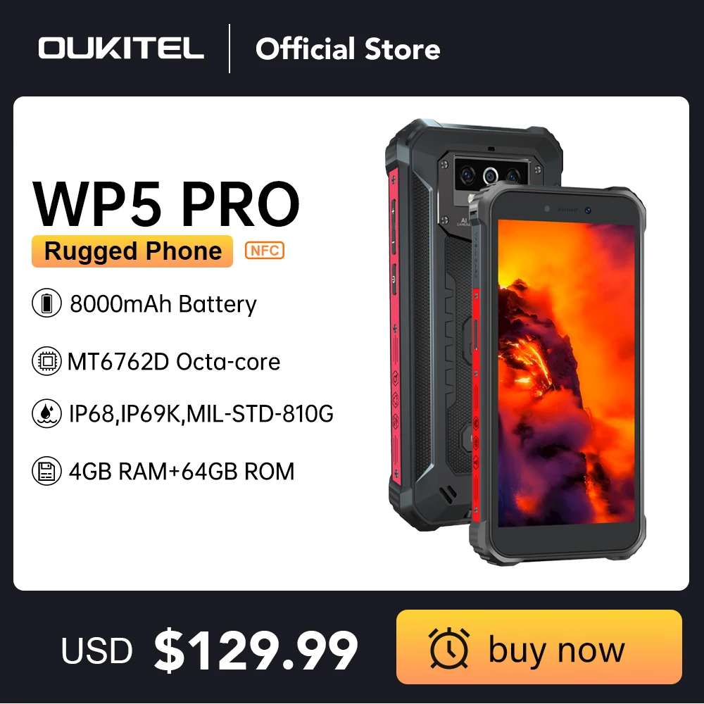 Oukitel Wp5 Pro Ip68 Rugged Smartphone 4gb 64gb 8000mah 5.5"hd+ Octa ...