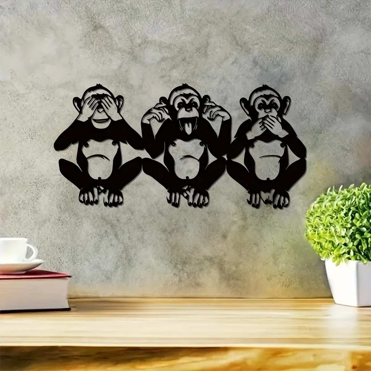 HelloYoung-Monkey-Trio-Decor-Three-Wise-Monkeys-Metal-Wall-Art-See-No ...