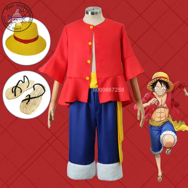 Anime Monkey D Luffy Cosplay Costumes Adult Kids Men Shirt Pants Hat ...