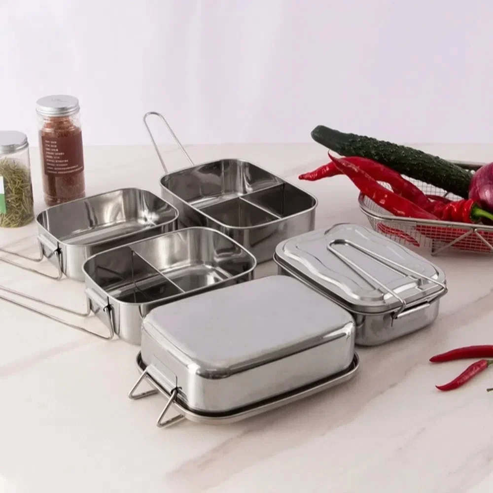 Rectangular Shape Stainless Steel Lunch Box Foldable Handle 304 ...