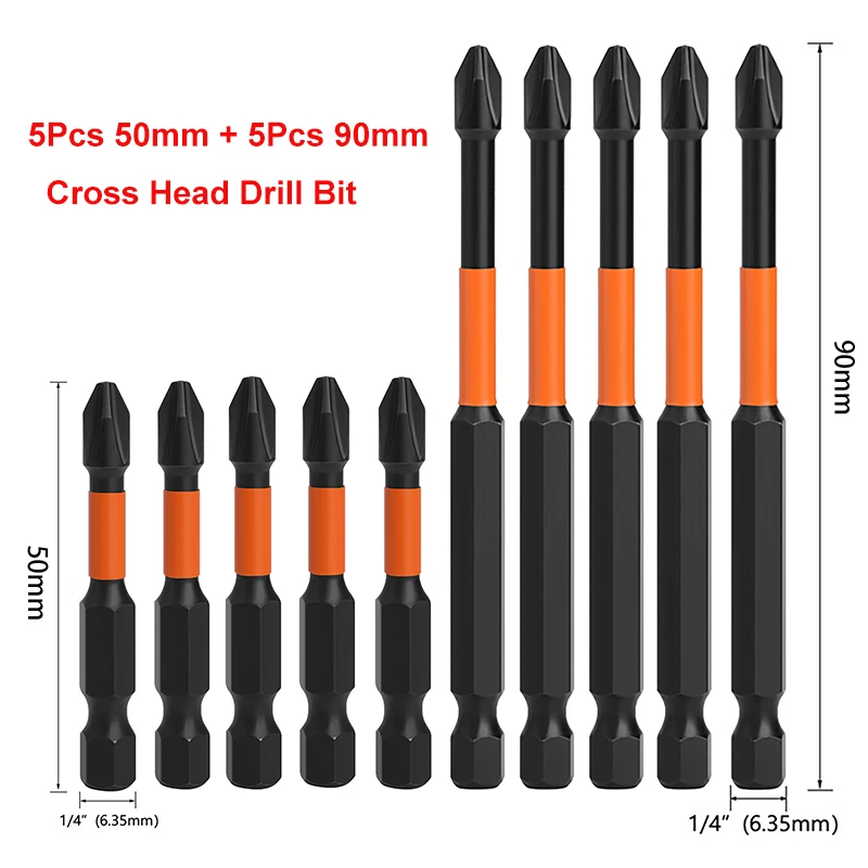 10Pcs-Cross-Head-Screwdriver-Bits-50mm-90mm-Cross-Head-Drill-Bits-1-4 ...
